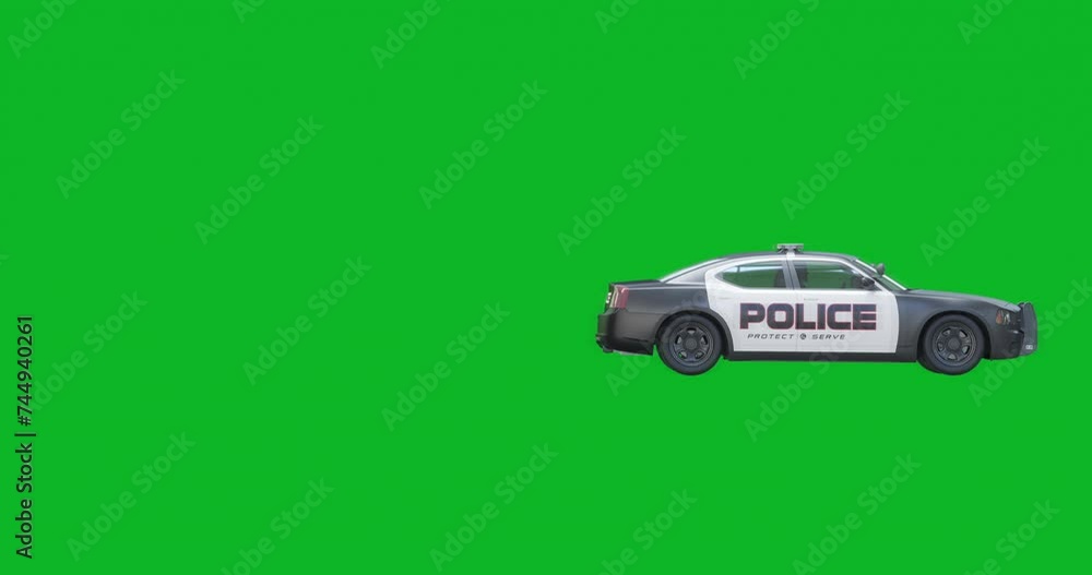 Police car moving from Left To Right, isolated on Green Screen ...