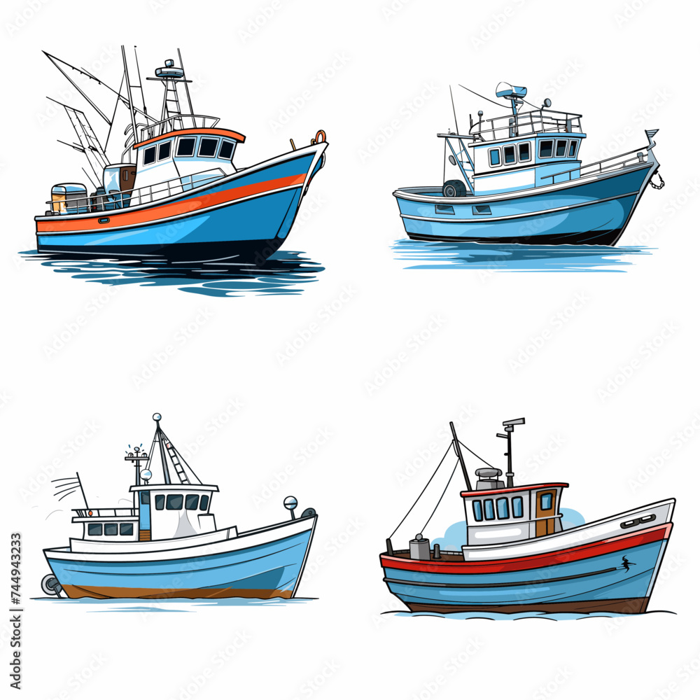 Fishing Boat (Fishing Trawler). simple minimalist isolated in white ...