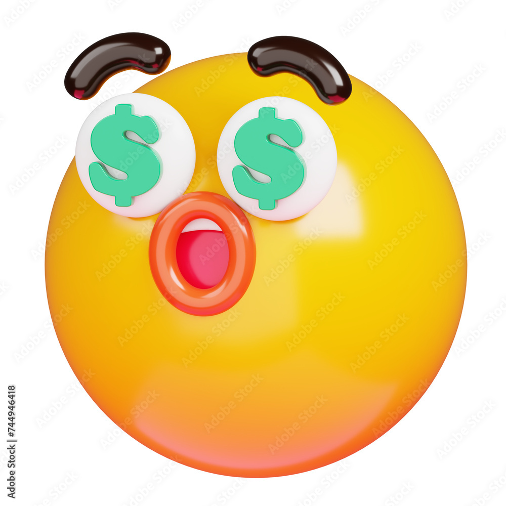 Money Eyes Face Emoji 3d rendering of emoticon on transparent ...