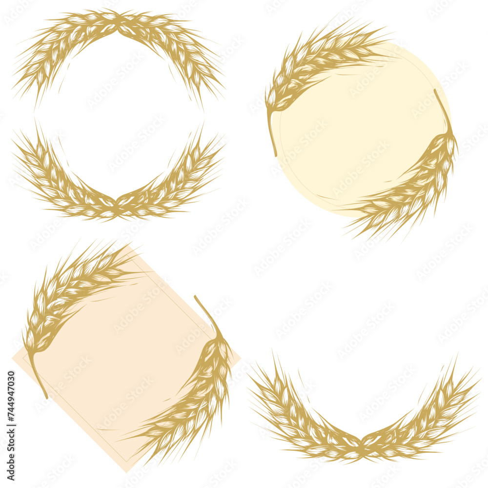 Wreath frame with wheat, barley or rye ears sketch drawing vector ...