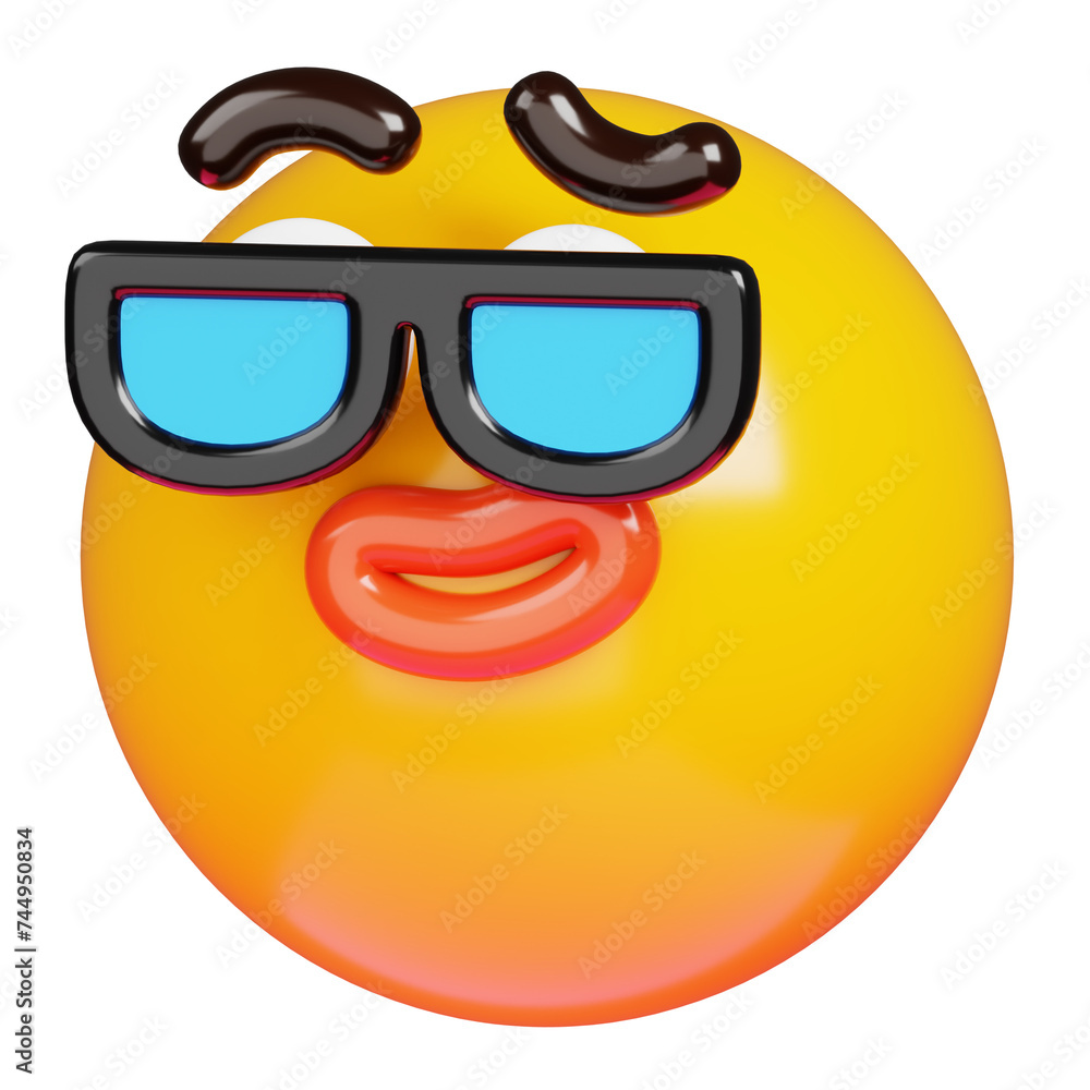 Cool Smiling Face with Sunglasses Emoji 3d rendering of emoticon on ...