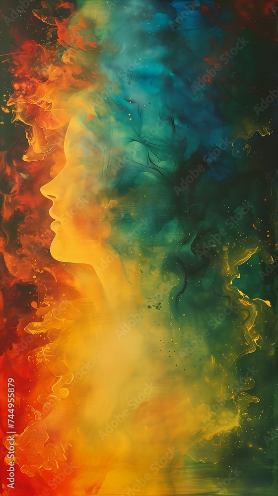 womans face background fractal fire human silhouette unconscious design ...