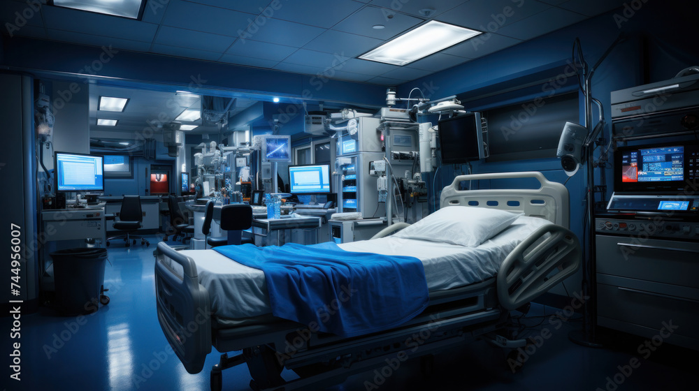 Biometrics, recovery ICU intensive care unit room ward with life ...