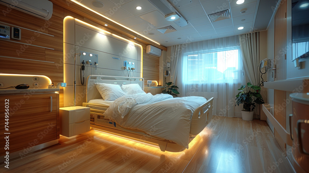 Biometrics, recovery ICU intensive care unit room ward with life ...