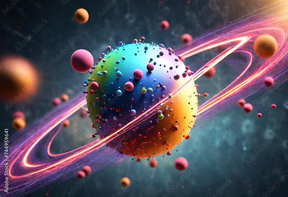 electrons orbiting atomic nuclei with colorful vibrating electrons in ...