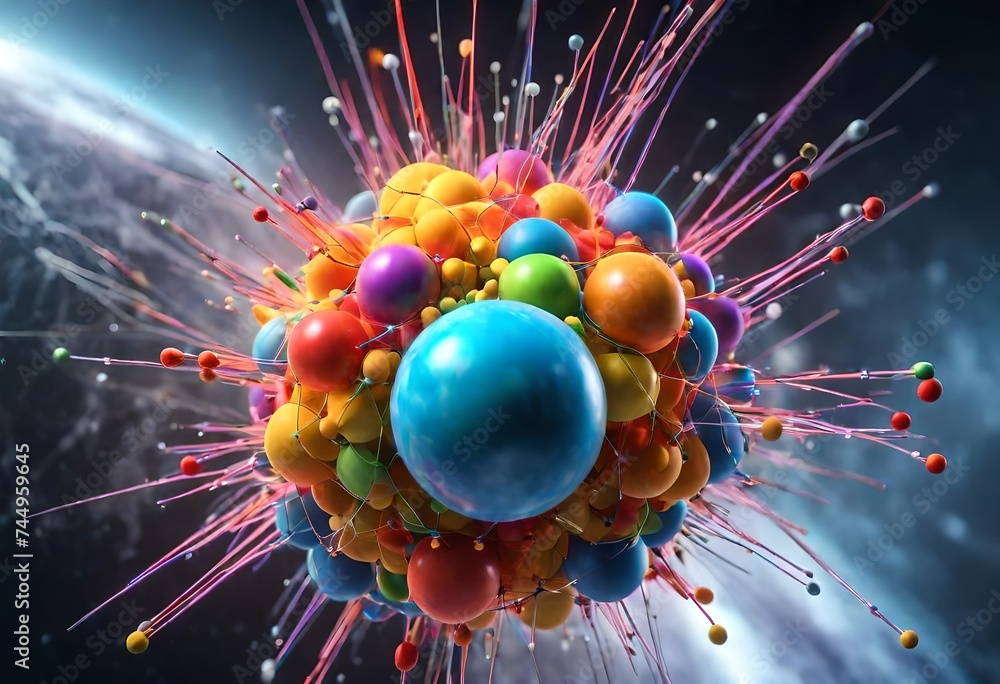 electrons orbiting atomic nuclei with colorful vibrating electrons in ...