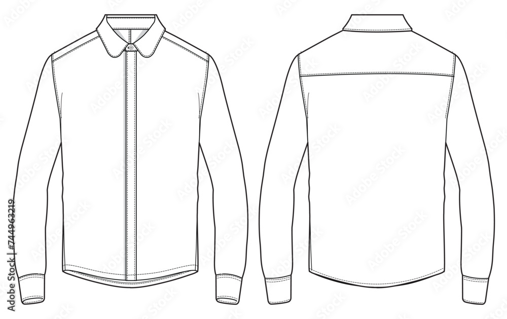 Men's long sleeves slim fit formal shirt flat sketch illustration with ...