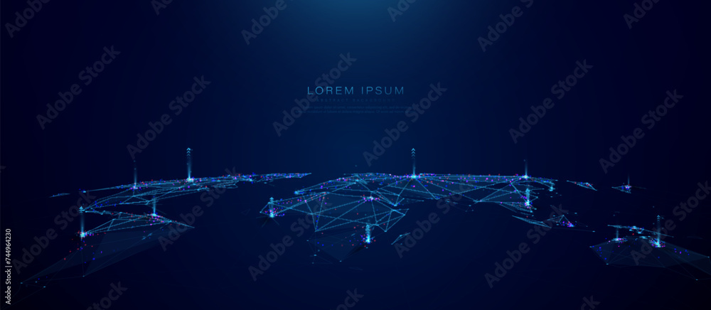 Abstract world map. Global business data connections. Telecommunication ...