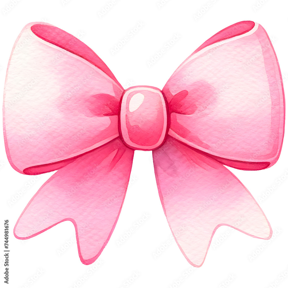 Watercolor pink bow clipart with transparent background Stock ...