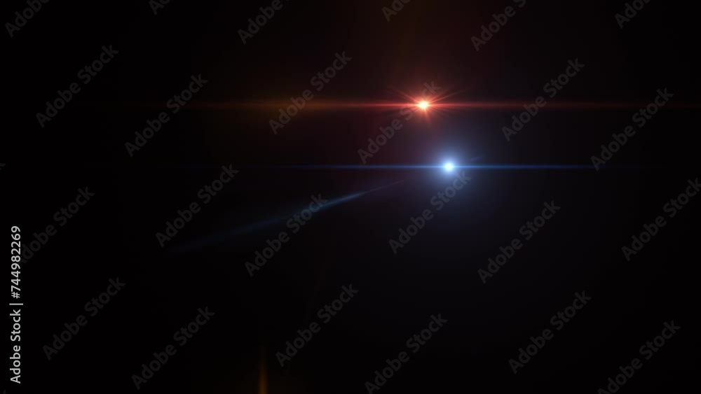 Abstract blue and orange optical shine light lens flares moving from ...