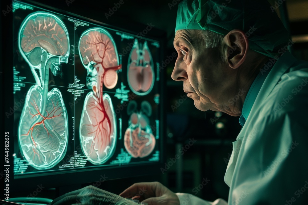 Healthcare provider examining internal organ scans on innovative ...