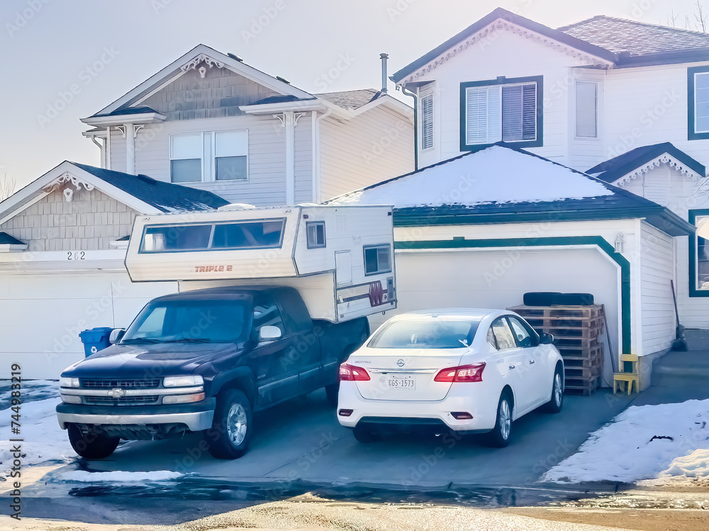 Calgary, Alberta, Canada. Feb 22, 2024. A pickup truck, outfitted with ...