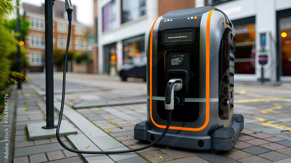 Autonomous delivery robot charging at electric robot charging station ...
