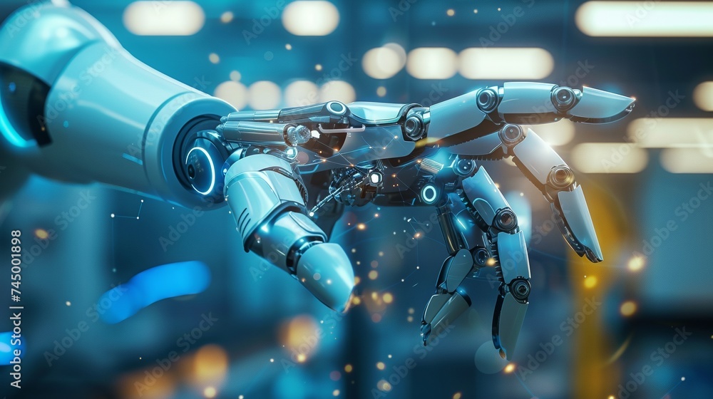 Surgeon using advanced exoskeleton in a futuristic surgical procedure ...
