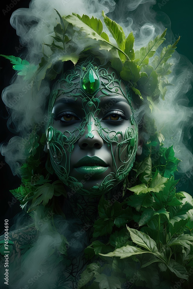 Photorealistic Earth Goddess Emerges: Emerald Smoke, Multicolored ...
