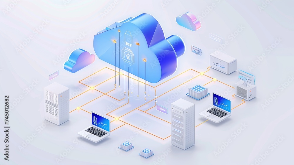 Visualize a hybrid cloud ecosystem, seamlessly integrating private and ...