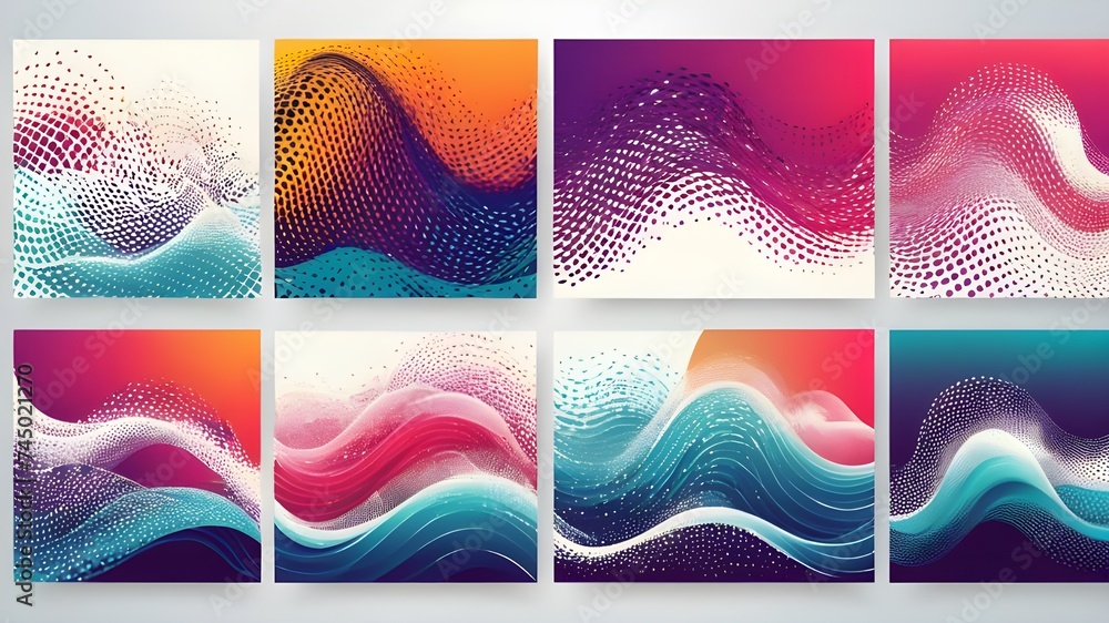 Dotted halftone waves. Abstract liquid shapes, wave effect dotted ...