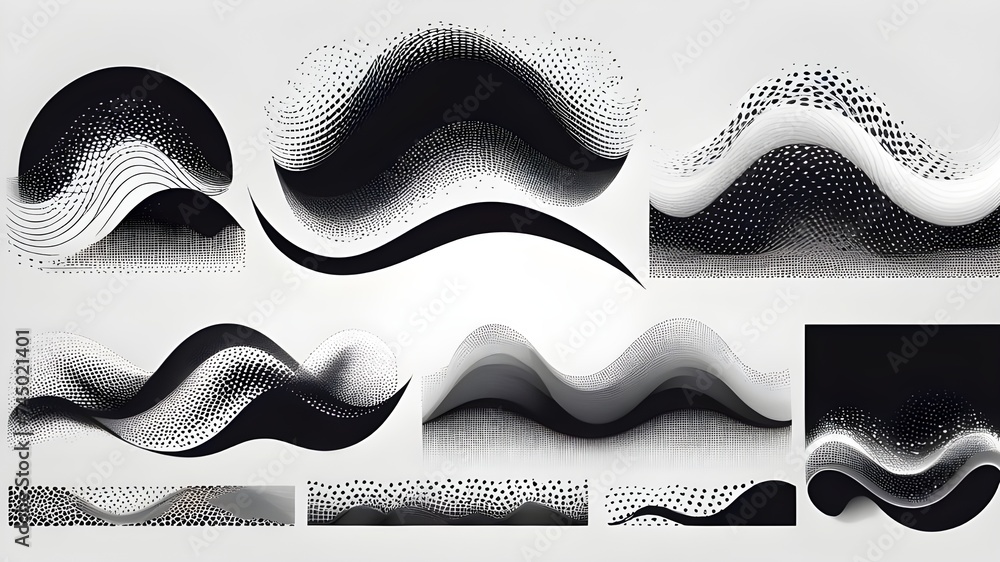 Dotted halftone waves. Abstract liquid shapes, wave effect dotted ...