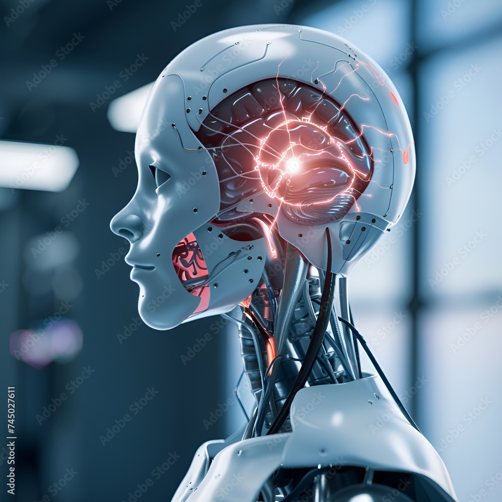 Fototapeta kuchenna cabeza de robot lateral de interligencia artificial ...