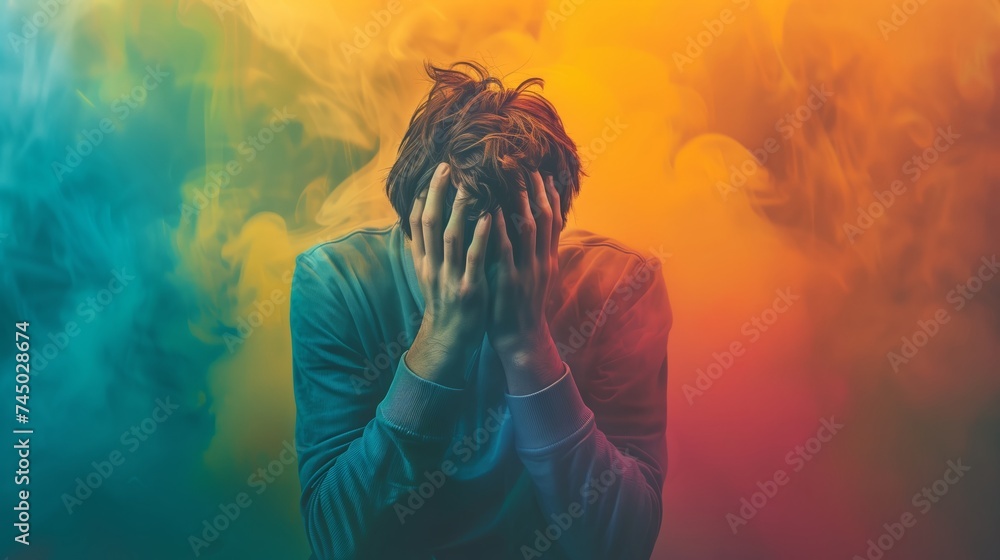 Mental Health Disorder Concept. Exhausted Depressed Female touching ...