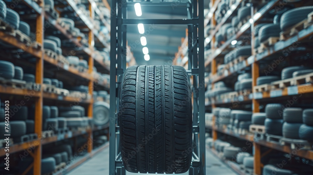 new tire placement on the tire storage rack in warehouse, ensuring ...