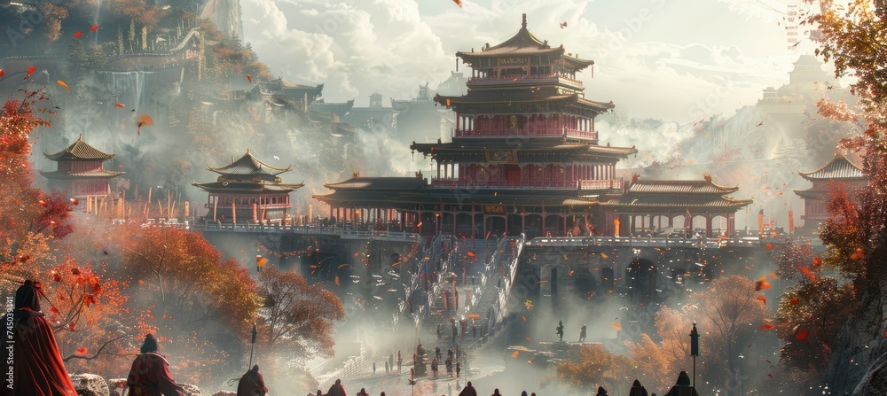 Chinese architecture banner background for design Stock Illustration ...
