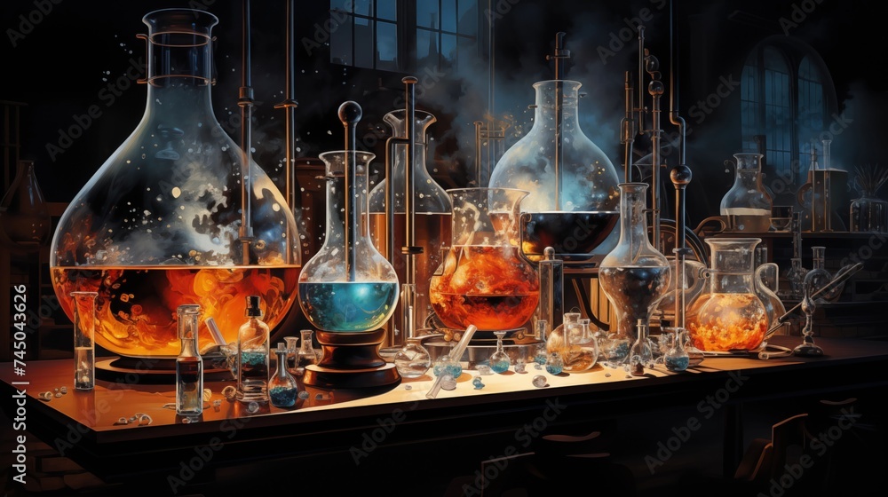 portrayal of medical pharmaceutical research, featuring detailed ...