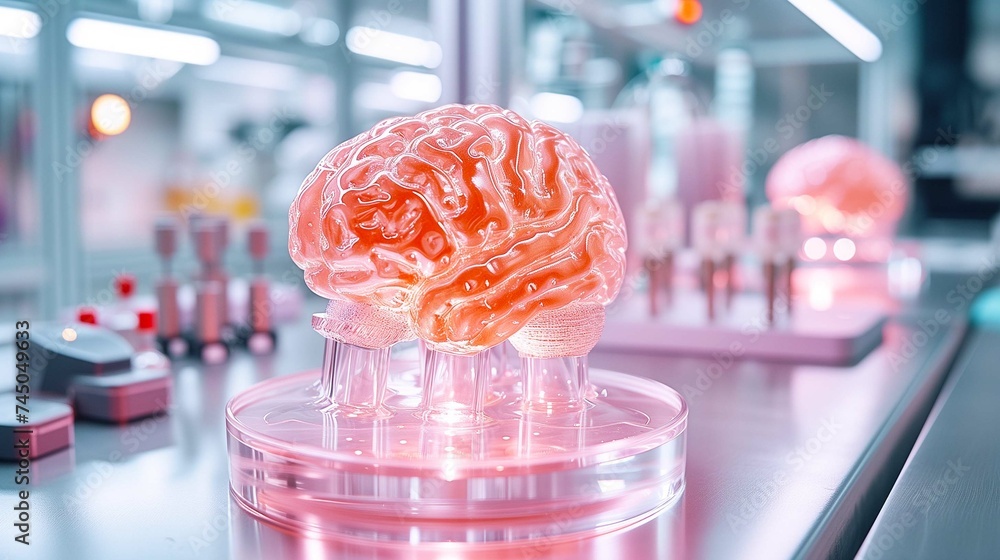 Neural artificial intelligence brain in factory lab for futuristic research, technology ...