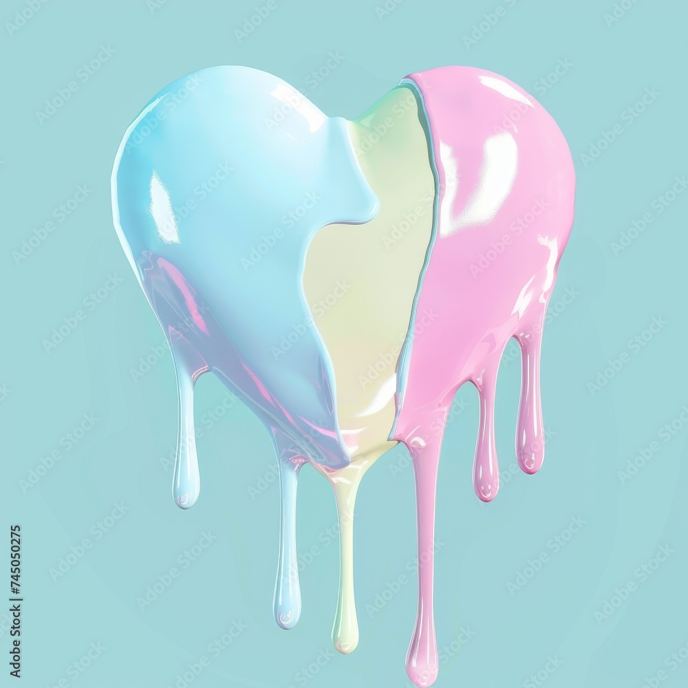 Heart overflowing with pastel paint colors blue, pink and yellow ...