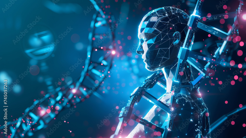 Artificial intelligence AI in Healthcare. DNA double helix intertwined ...