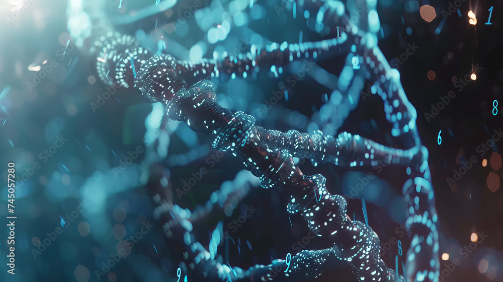 Artificial intelligence AI in Healthcare. DNA double helix intertwined ...