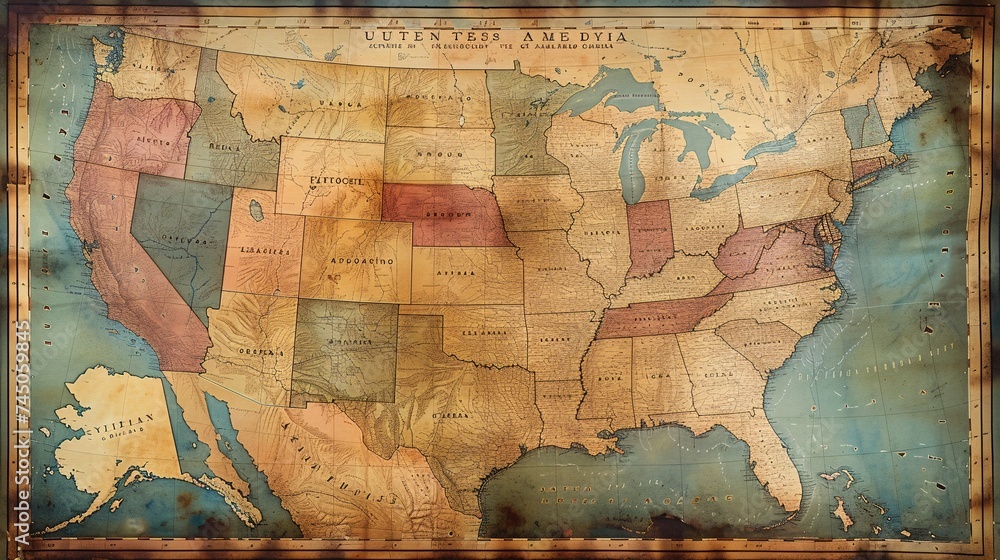 Vintage Map of the United States A Timeless Treasure Generative AI ...