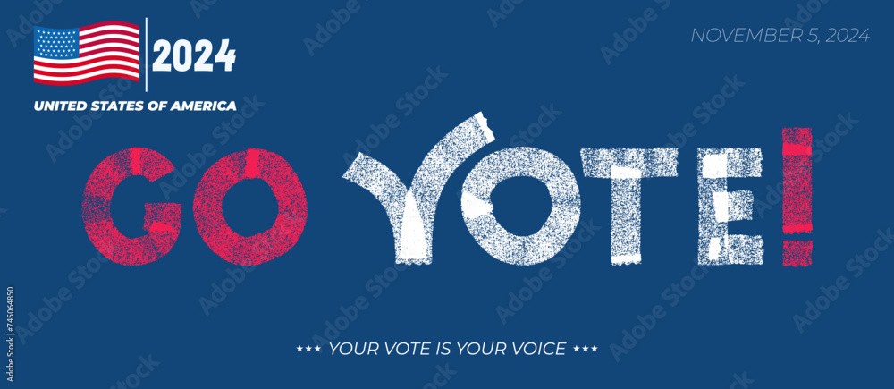 2024 Go Vote text in calligraphy for United States of America ...