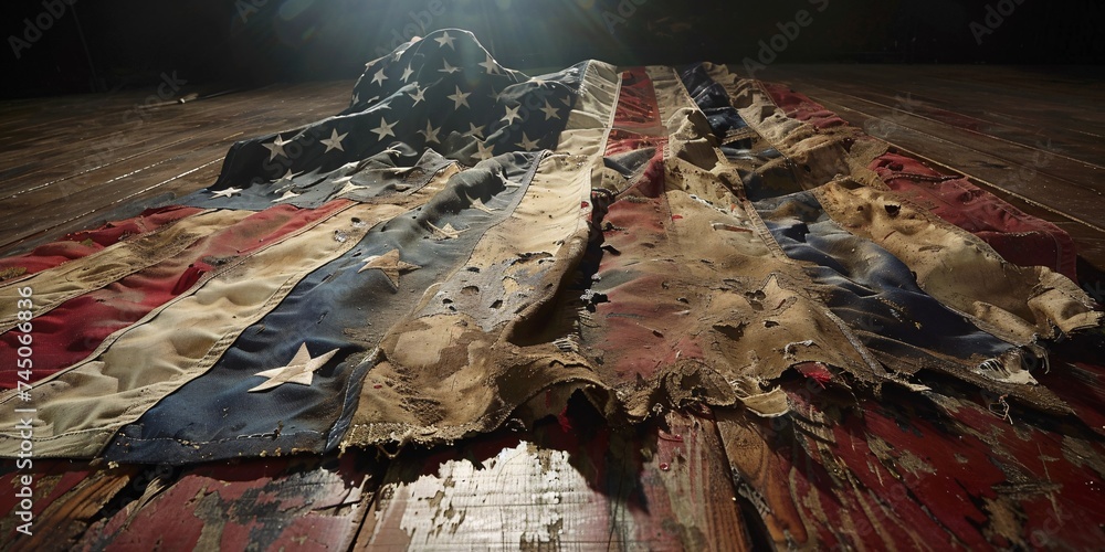 Ripped American Flag A Torn and Worn Symbol of Patriotism Generative AI ...