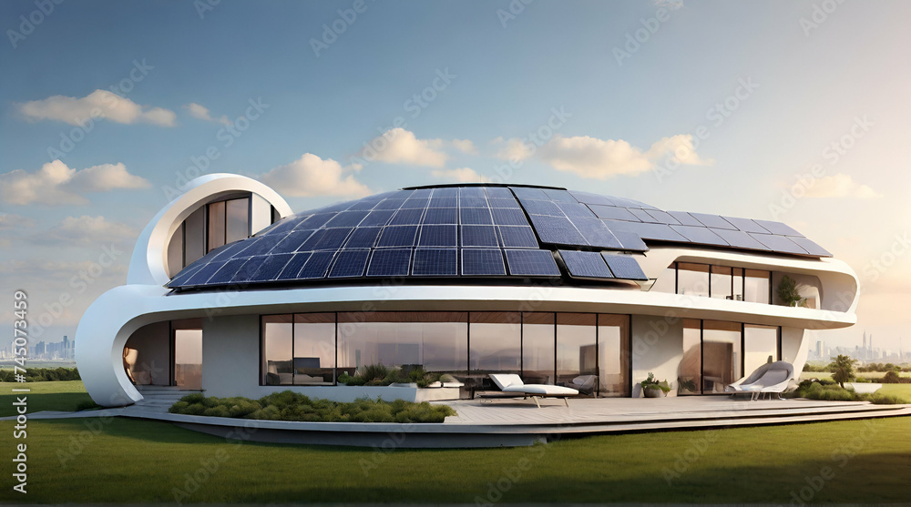 futuristic generic smart home with solar panels rooftop system for ...