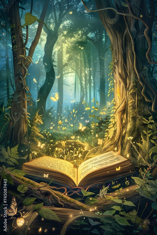 fantasy illustration. a unique book opens the gates to magical worlds ...