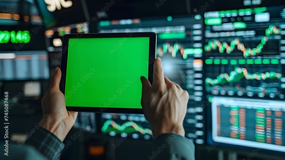 Person Holding a Tablet Computer with Green Screen Mock Up Display ...