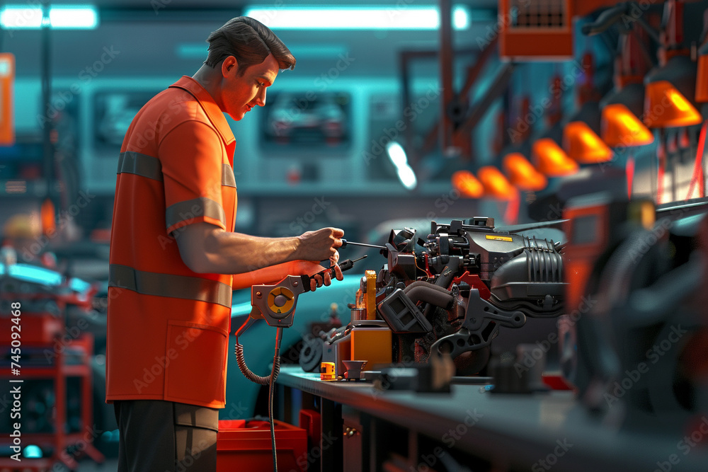 Develop a unique 3D animation of a technician using advanced tools to ...