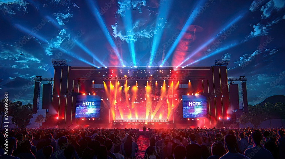 Night-time lighting is colorful, wordless outdoor event stage design ...