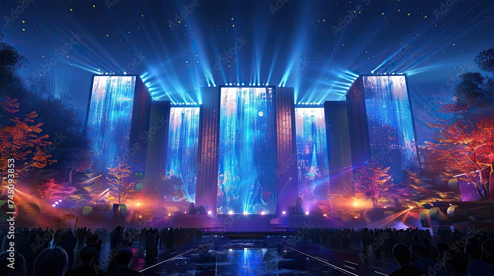 Night-time lighting is colorful, wordless outdoor event stage design ...