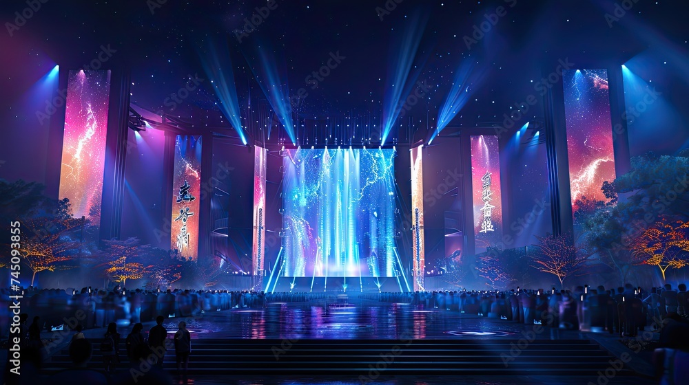 Night-time lighting is colorful, wordless outdoor event stage design ...