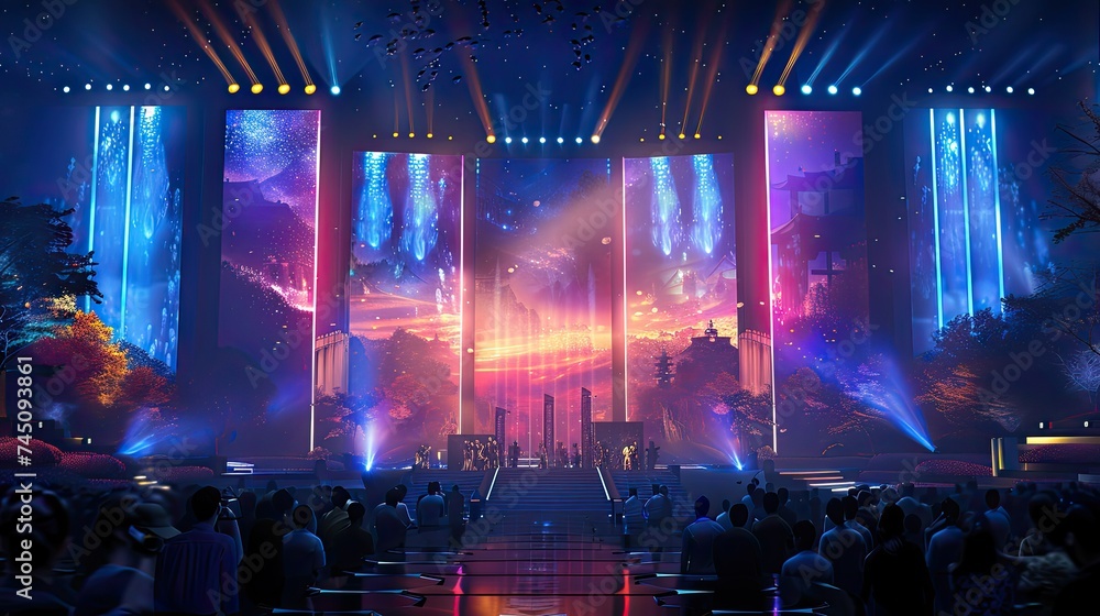 Night-time lighting is colorful, wordless outdoor event stage design ...