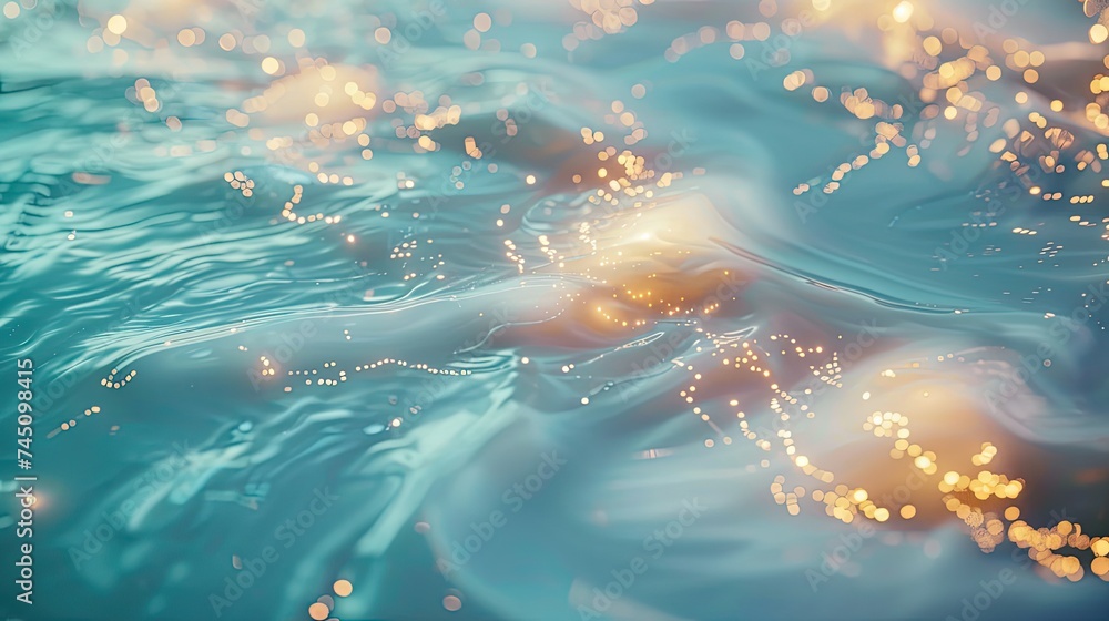 light tiffany blue water flowing in the water with lights in the ...