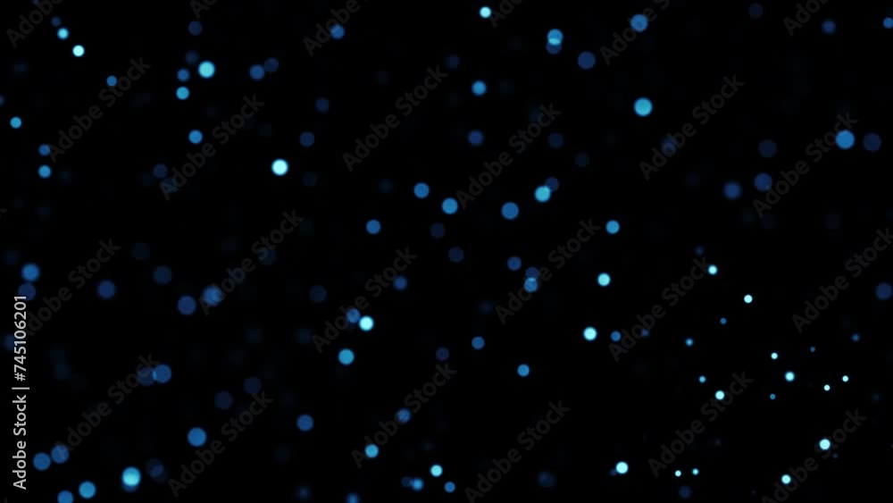 Abstract loop blue bokeh particles glow flashing floating on black ...