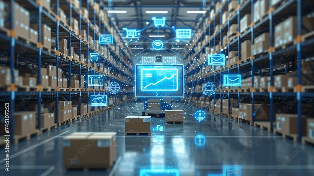 smart warehouse management system, featuring interconnected IoT devices ...