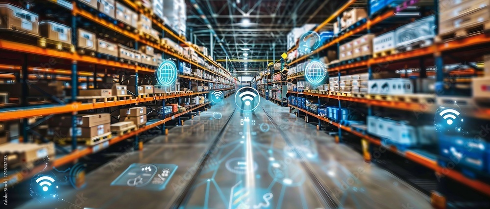 smart warehouse management system, featuring interconnected IoT devices ...