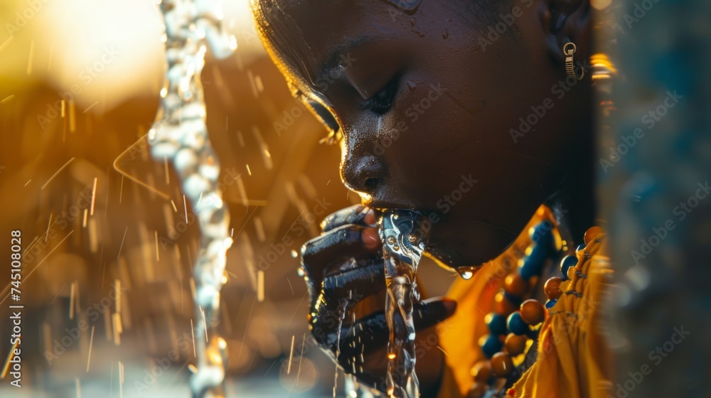 Beautiful African Child Drinking from a Tap (Water Scarcity Symbol ...