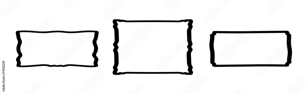 Doodle hand-drawn curve edge frames. Set of the vector text boxes ...