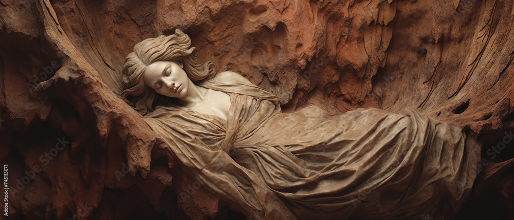 Sculpture of a beautiful female angel shrouded in ethereal robe ...
