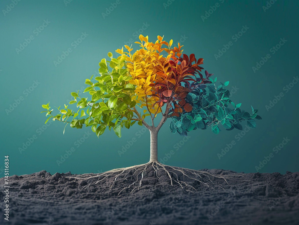Growth and success visualized as a flourishing tree with branches ...